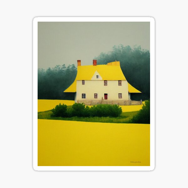 "Yellow farmhouse landscape painting, art, oil paint, watercolor ...