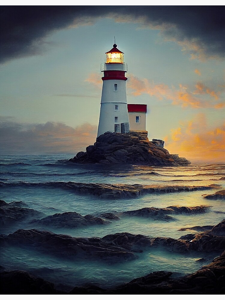 "Lighthouse built on the rock, clip art, flat art, painting, drawing ...