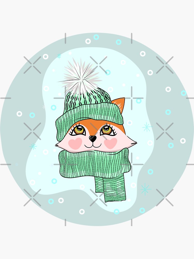"Cute winter fox in hat and scarf. Christmas fox" Sticker for Sale by ...