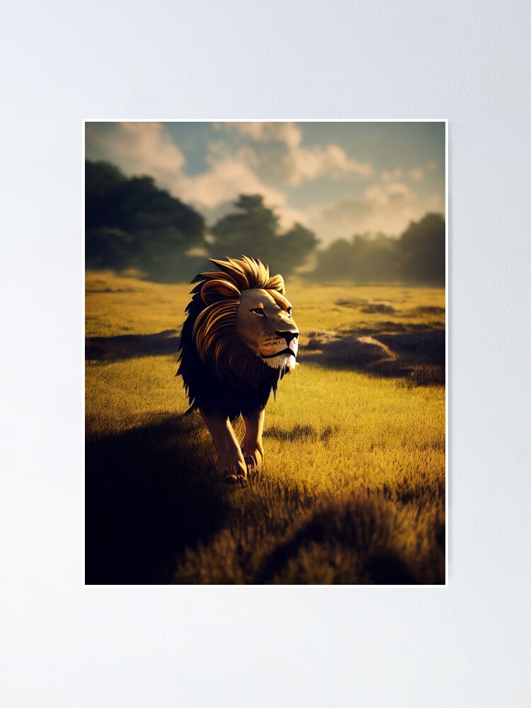 Póster «Pintura de león realista, pintura al óleo de león ...