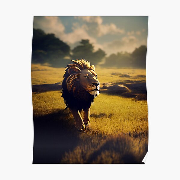 Póster «Pintura de león realista, pintura al óleo de león ...