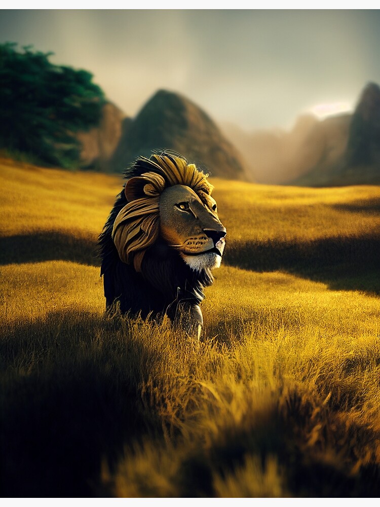 Lámina fotográfica «Pintura de león realista, pintura al óleo de león ...