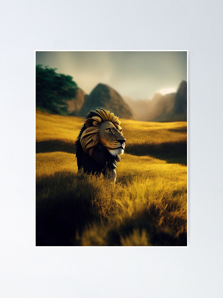 Póster «Pintura de león realista, pintura al óleo de león ...