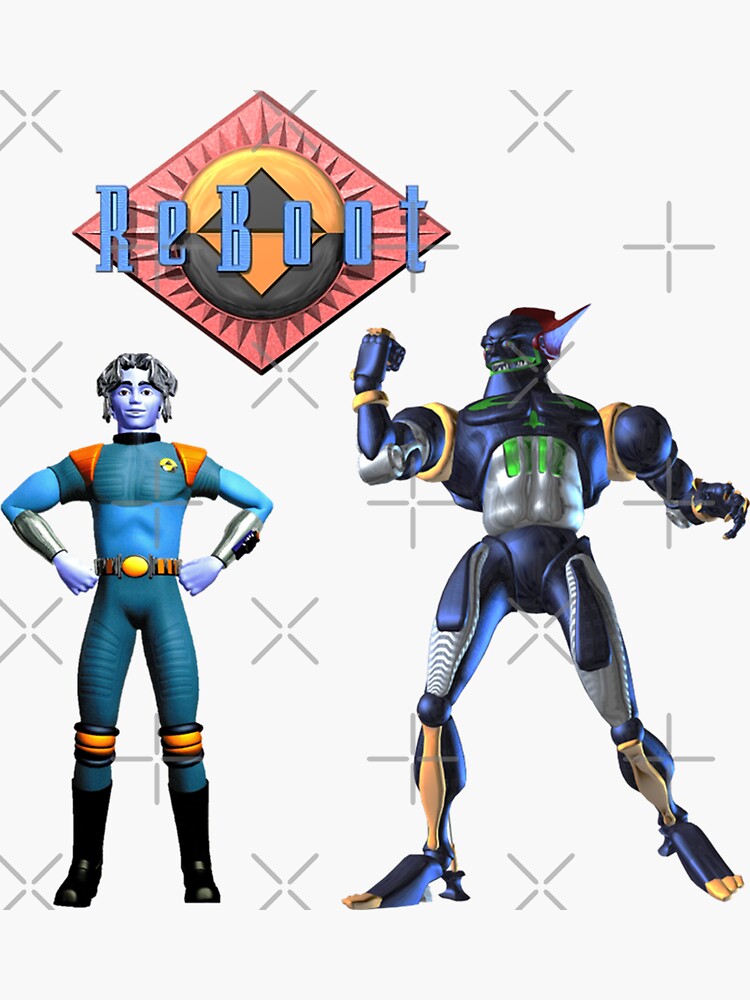 "ReBoot Logo with Bob and Megabyte" Sticker for Sale by Majamestic ...