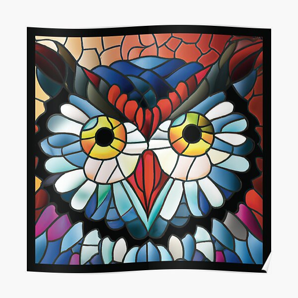 "Colorful Owl Stained Glass Window Style" Poster for Sale by jutulen ...