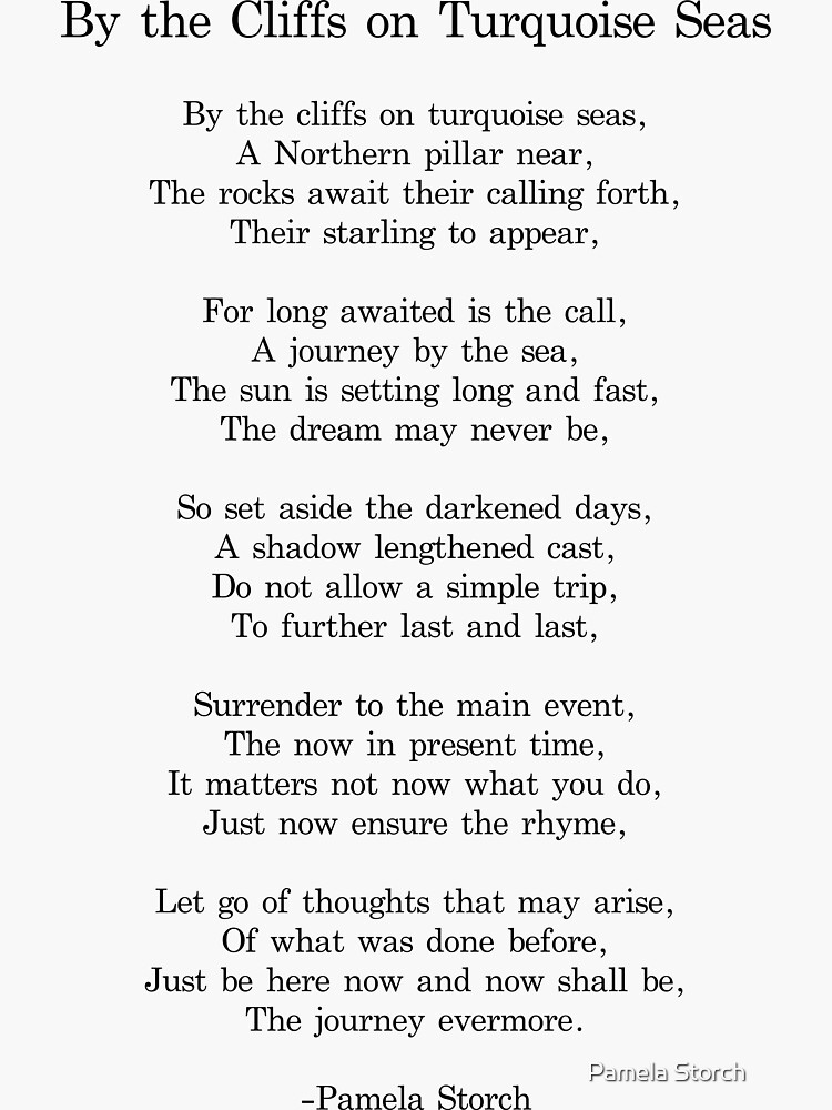 "By the Cliffs on Turquoise Seas Poem" Sticker for Sale by PamelaStorch ...