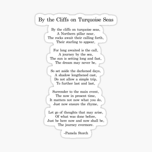 "By the Cliffs on Turquoise Seas Poem" Sticker for Sale by PamelaStorch ...