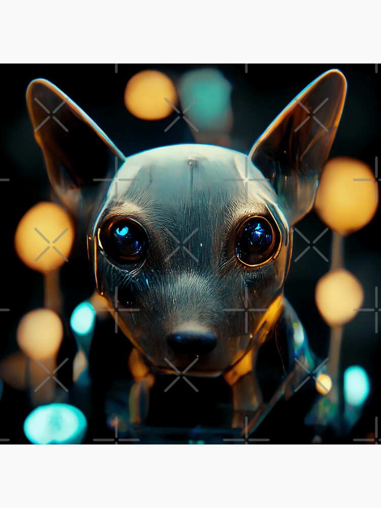 Pegatina «Pintura 3D de un perro cyborg. Perro cyberpunk con luces de ...