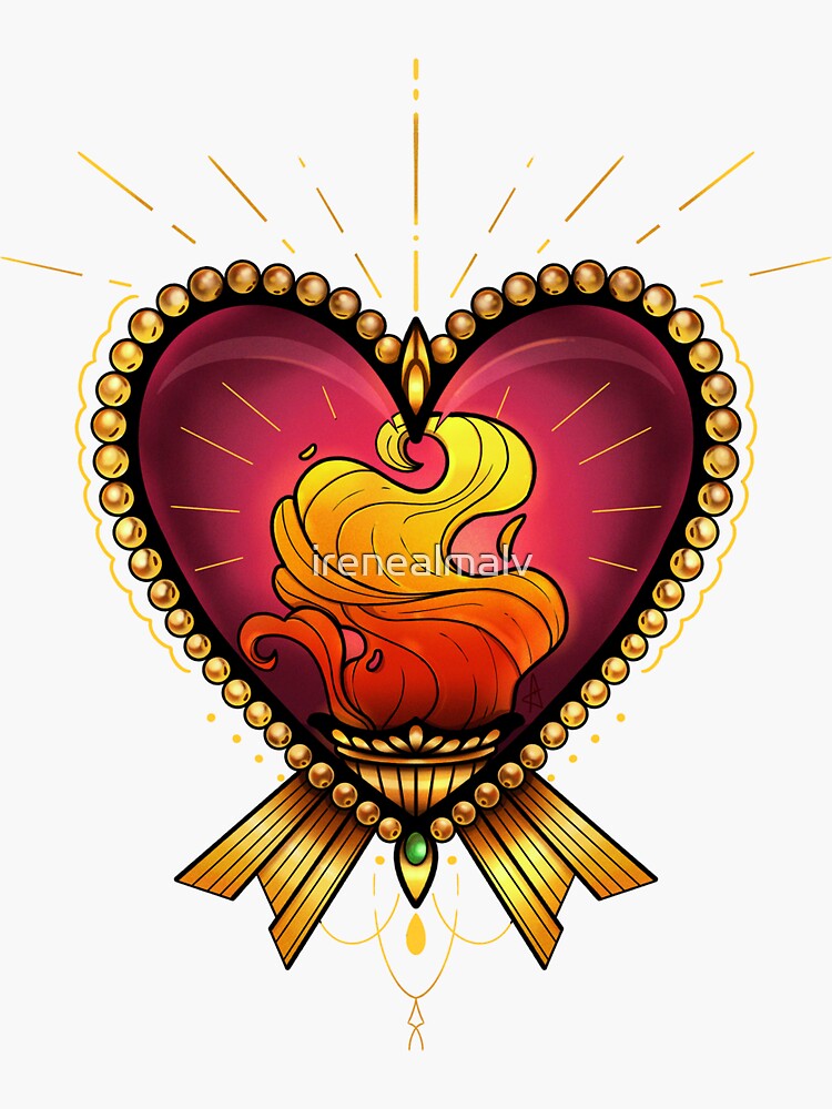 "flaming heart" Sticker for Sale by irenealmalv | Redbubble
