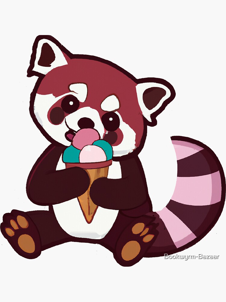 "Cute cartoon red panda eating ice cream" Sticker for Sale by Bookwyrm ...