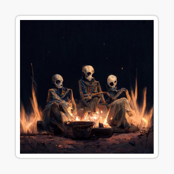 "Skeletons sitting around the campfire" Sticker for Sale by eminvarli ...