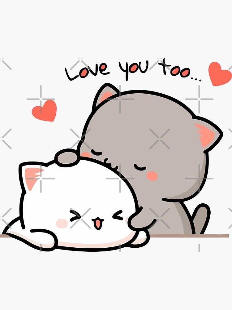 "Cat peach and goma | Love you too..." Sticker for Sale by Mochi ...