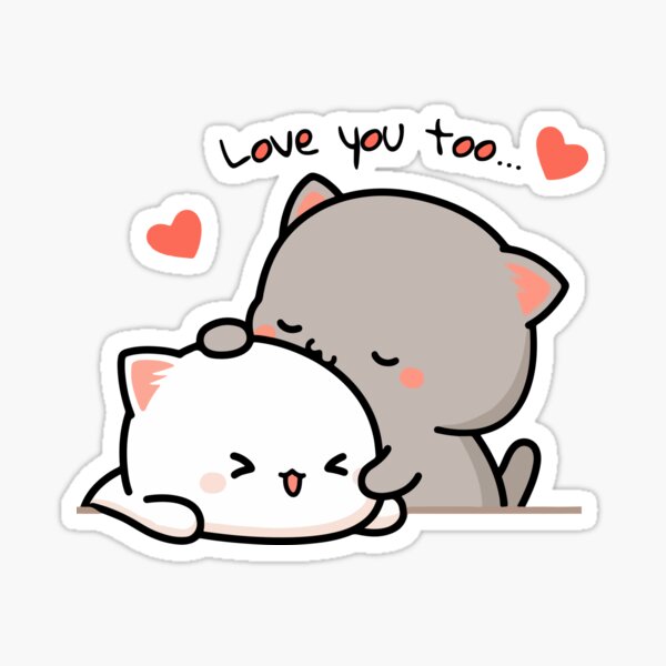 "Cat peach and goma | Love you too..." Sticker for Sale by Mochi ...