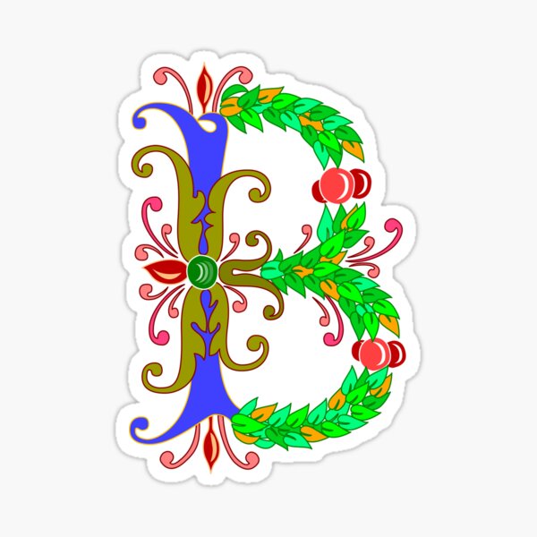"Floral Letter B botanical monogram. colorful Capital Vintage ornament ...
