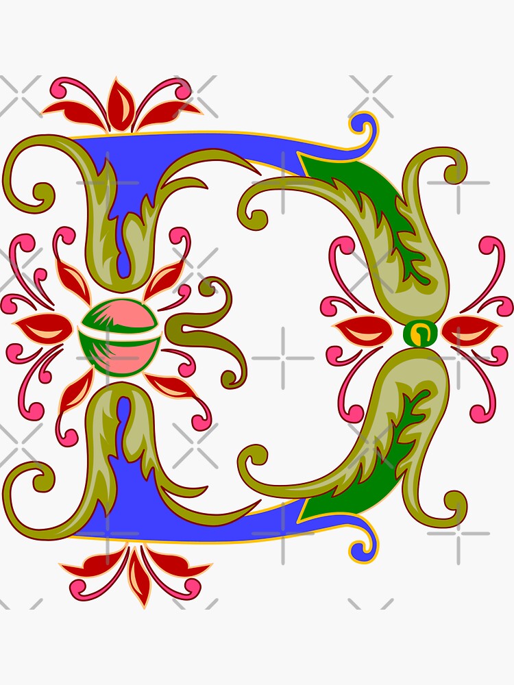 Pegatina «Monograma botánico floral letra D. Letras iniciales del ...