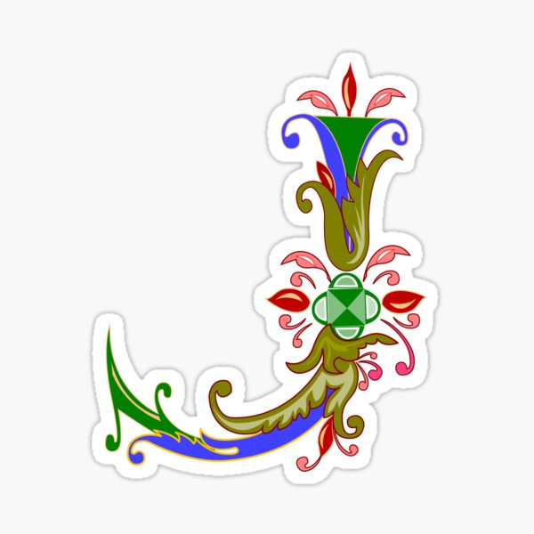"Floral Letter J botanical monogram. colorful Capital Vintage ornament ...