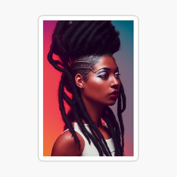 "Stylish Mohawk Afro Natural Hair Dreadlocks Portrait Art" Sticker for ...