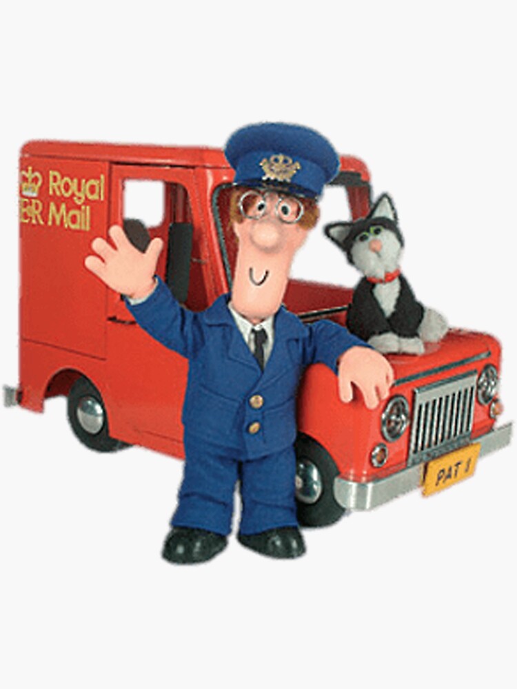"Postman pat next to his car" Sticker for Sale by Aiyosm | Redbubble