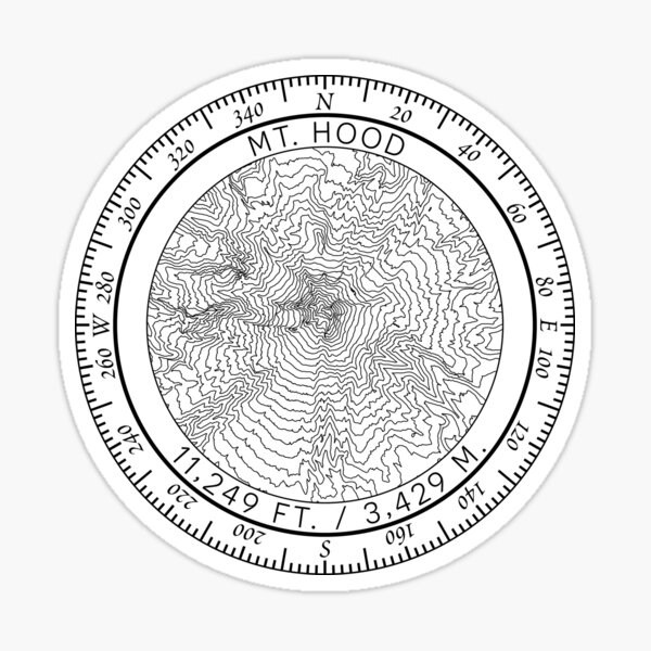 "Mount Hood Summit Topo Map Badge" Sticker for Sale by BagOfPeaks ...