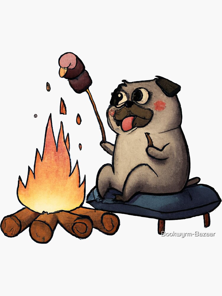 "Cute Pug Eating Smores at Campfire" Sticker for Sale by Bookwyrm ...