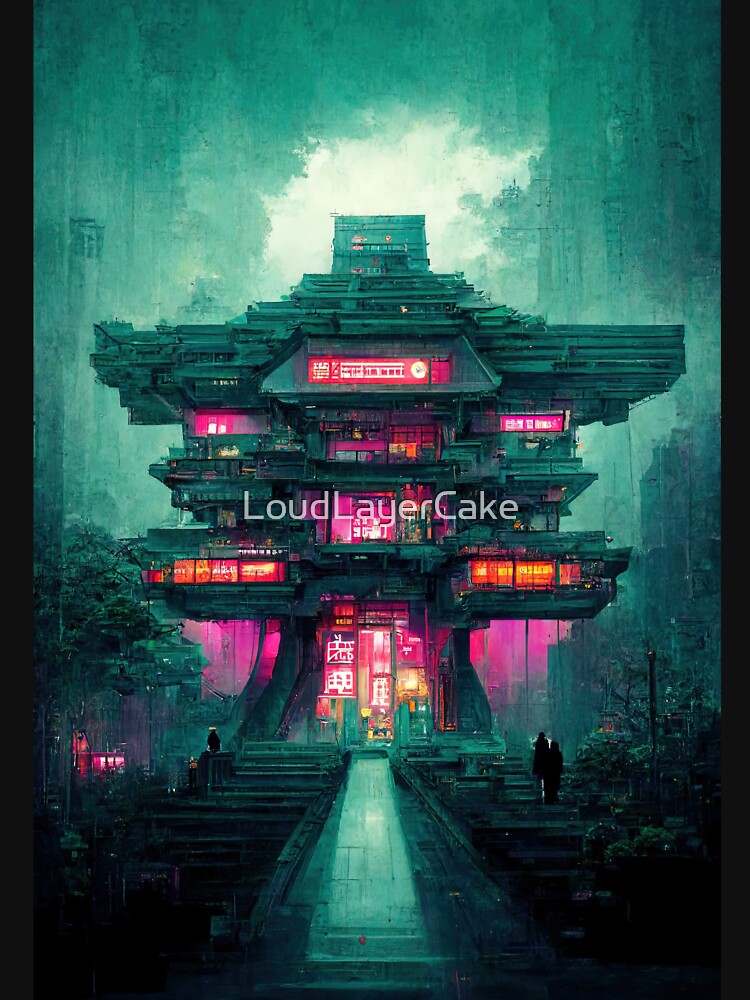 "Neon Cyberpunk Japanese Temple" T-shirt for Sale by LoudLayerCake ...