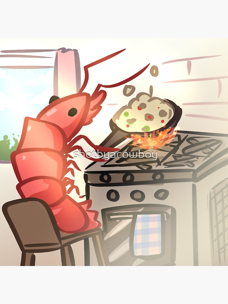 "shrimp fried rice !?" Sticker for Sale by shotbyacowboy | Redbubble