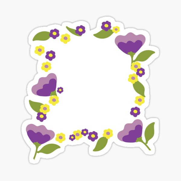 "Purple flower cartoon illustration floral wreath circle frame" Sticker ...