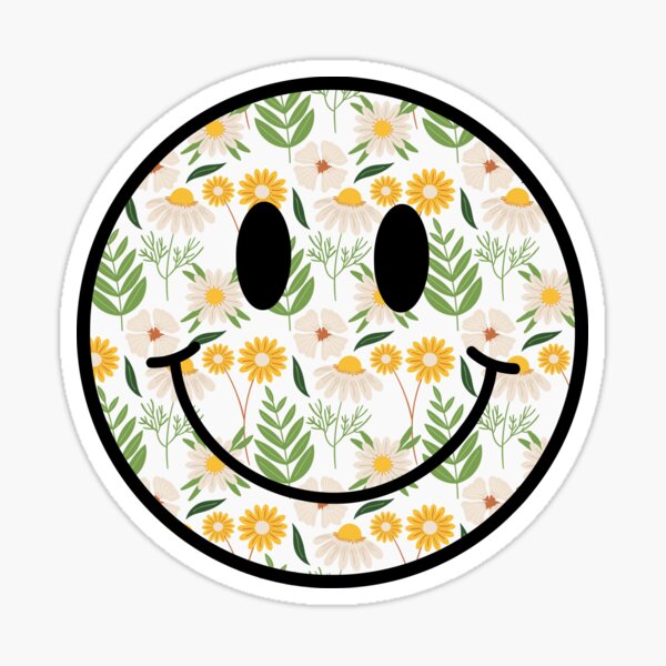 "floral smiley face" Sticker for Sale by FawnsStickers | Redbubble