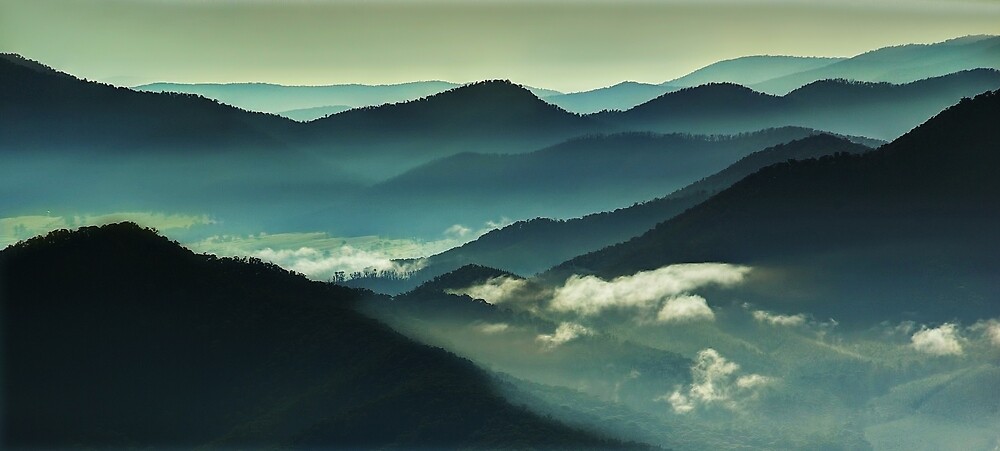 "Spurs and ridges, Ovens Valley" by Kevin McGennan | Redbubble