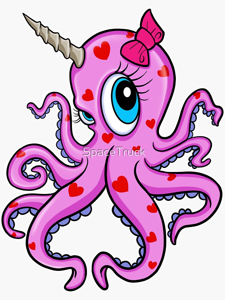 "Cute Hearts Unicorn Octopus " Sticker for Sale by SpaceTruck | Redbubble