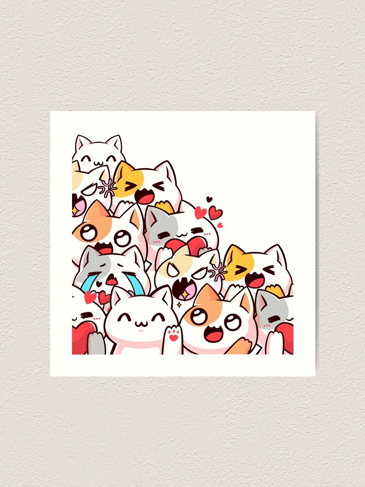 "Kawaii Anime Cat Emoji Cartoon Stampede Tabby Kitty Kittens " Art ...