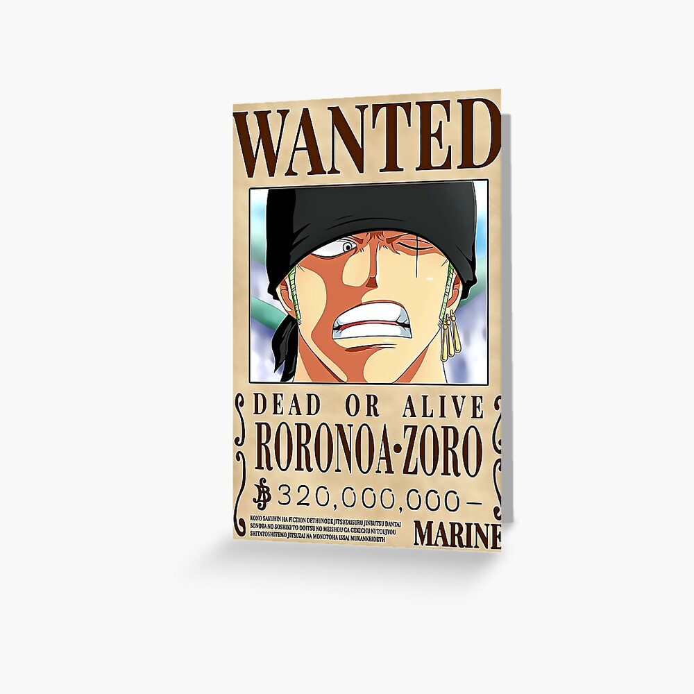 "One Piece Roronoa Zoro Bounty Wanted" Greeting Card for Sale by ...