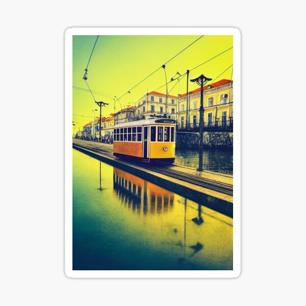 "Yellow Lisbon Tram " Sticker for Sale by Myriam-Iart | Redbubble
