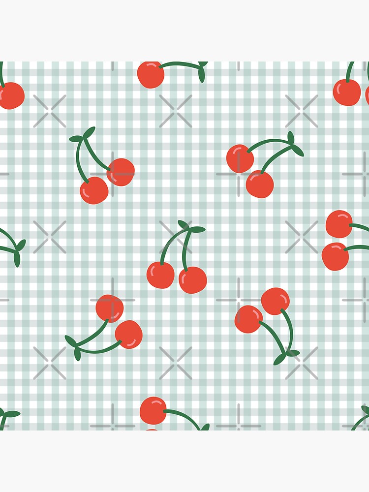 "Cherry Pastel Green Gingham Check Pattern | Cherry Fruit Check ...