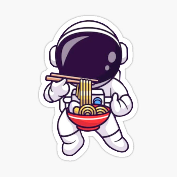"Cute astronaut eating ramen noodles with chopstick design." Sticker ...