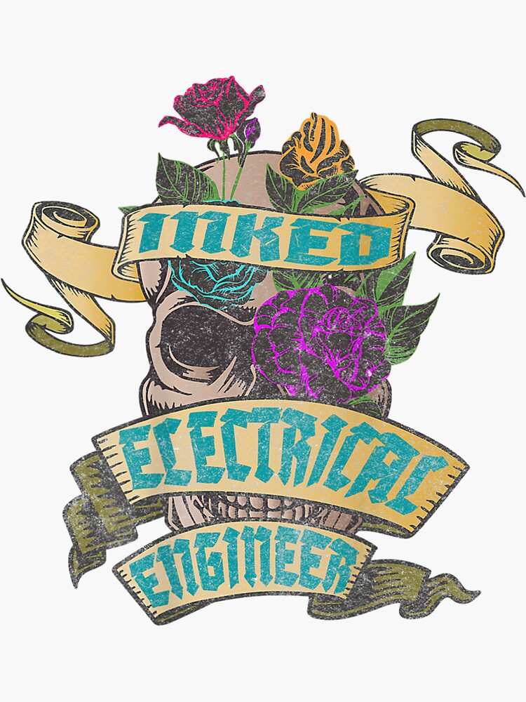 "Electrical Engineer Inked Skull Tattoo Backside Design" Sticker for ...