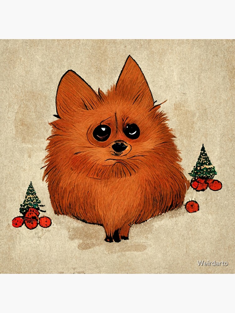 Lámina fotográfica «Pomerania Navidad Perro Pom Naranja Estilo Dibujos ...