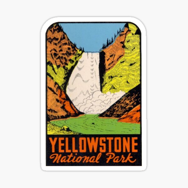 "Yellowstone National Park Waterfall Vintage Travel Decal" Sticker for ...