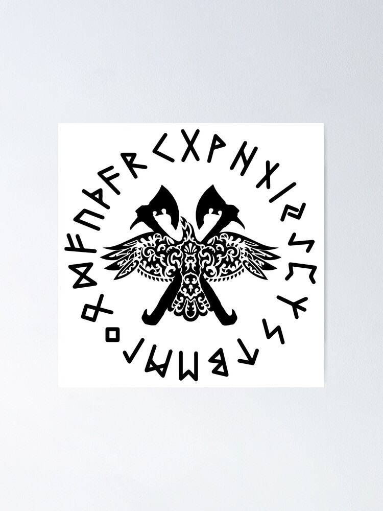 "Axes Balck Raven Vikings Crow Knots" Poster for Sale by Yes-Monkey ...