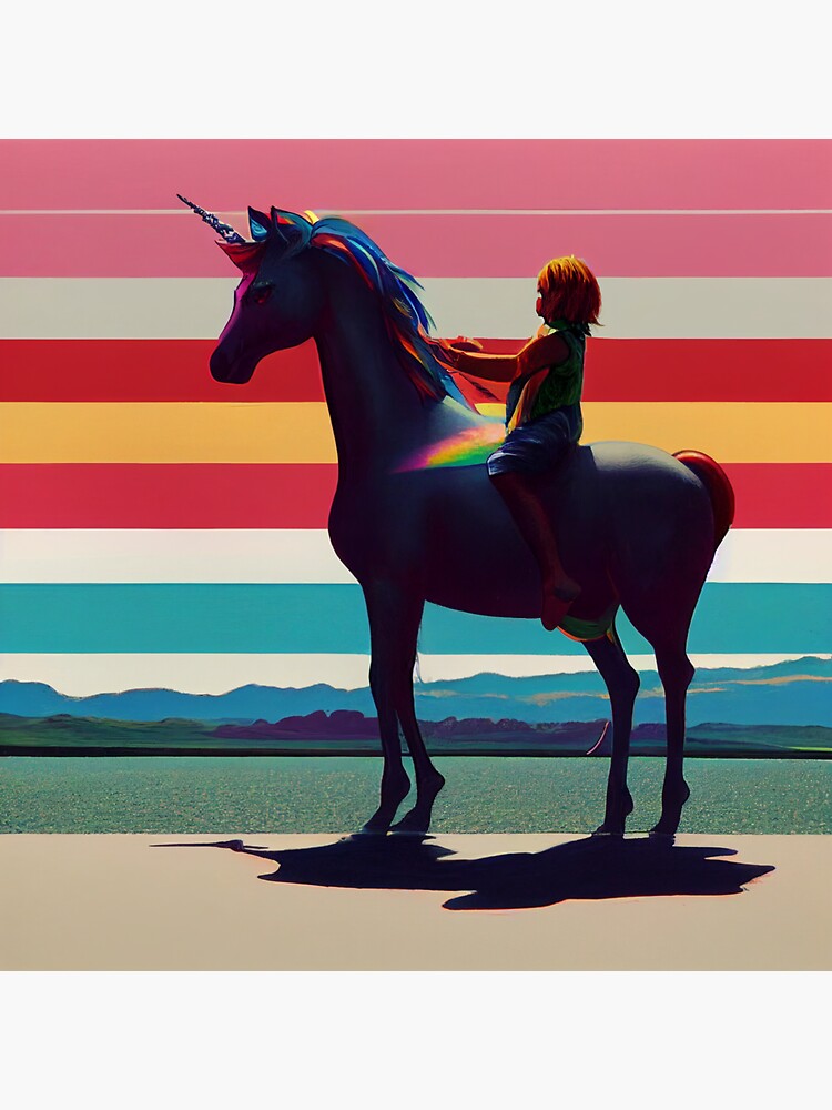 "Riding the Unicorn" Sticker for Sale by XanaduTheater | Redbubble
