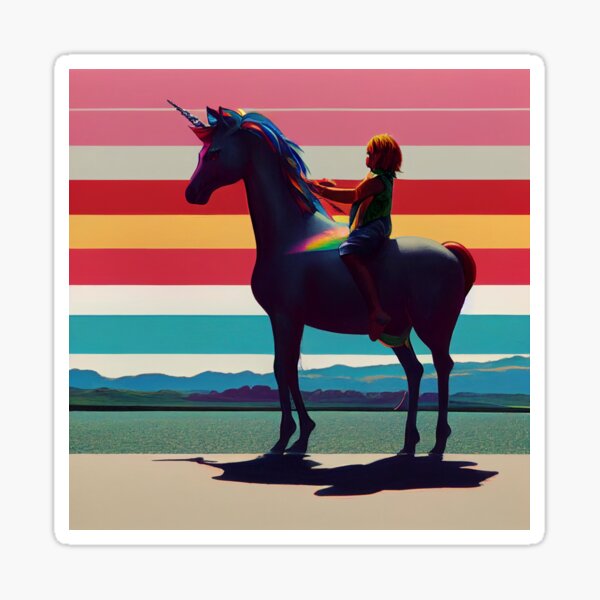 "Riding the Unicorn" Sticker for Sale by XanaduTheater | Redbubble