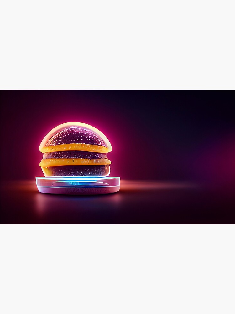 "cyberpunk food, futuristic hamburger, neon light on isolated black ...