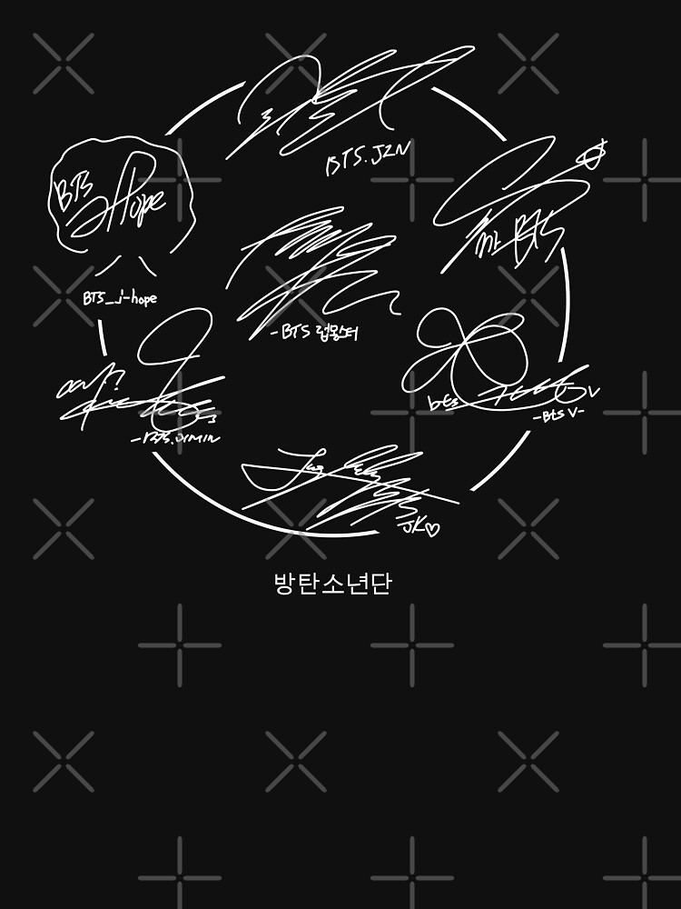 "bts signatures white" T-shirt for Sale by premparekh | Redbubble | bts ...