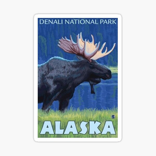 "Denali National Park Alaska Vintage Travel Decal -Moose" Sticker for ...