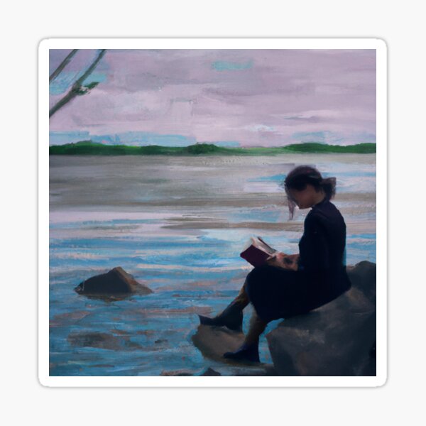 "Girl Reading a Book on the Riverbank" Sticker for Sale by Parag ...