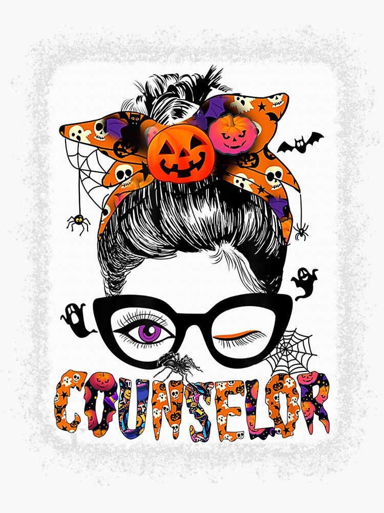 "Counselor Messy Bun Spooktular Counselor Halloween Costume " Sticker ...