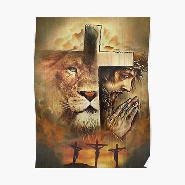 Póster «Jesús rezando la cruz y el león» de smartnet77 | Redbubble