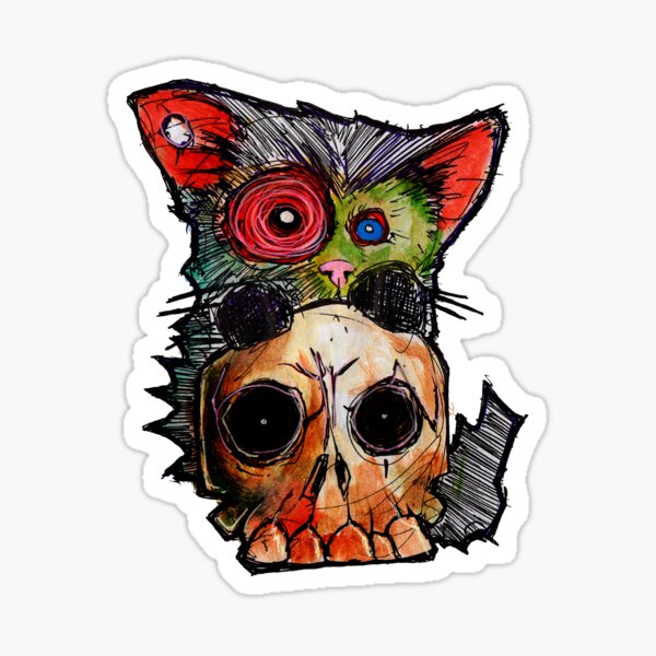 "Skull Kitty" Sticker for Sale by ArtistByron | Redbubble