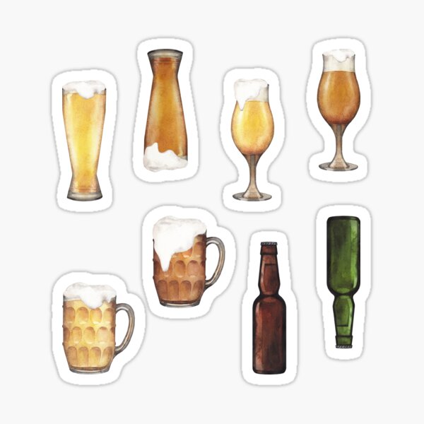 "Watercolor glasses of beer" Sticker by Glazkova | Redbubble