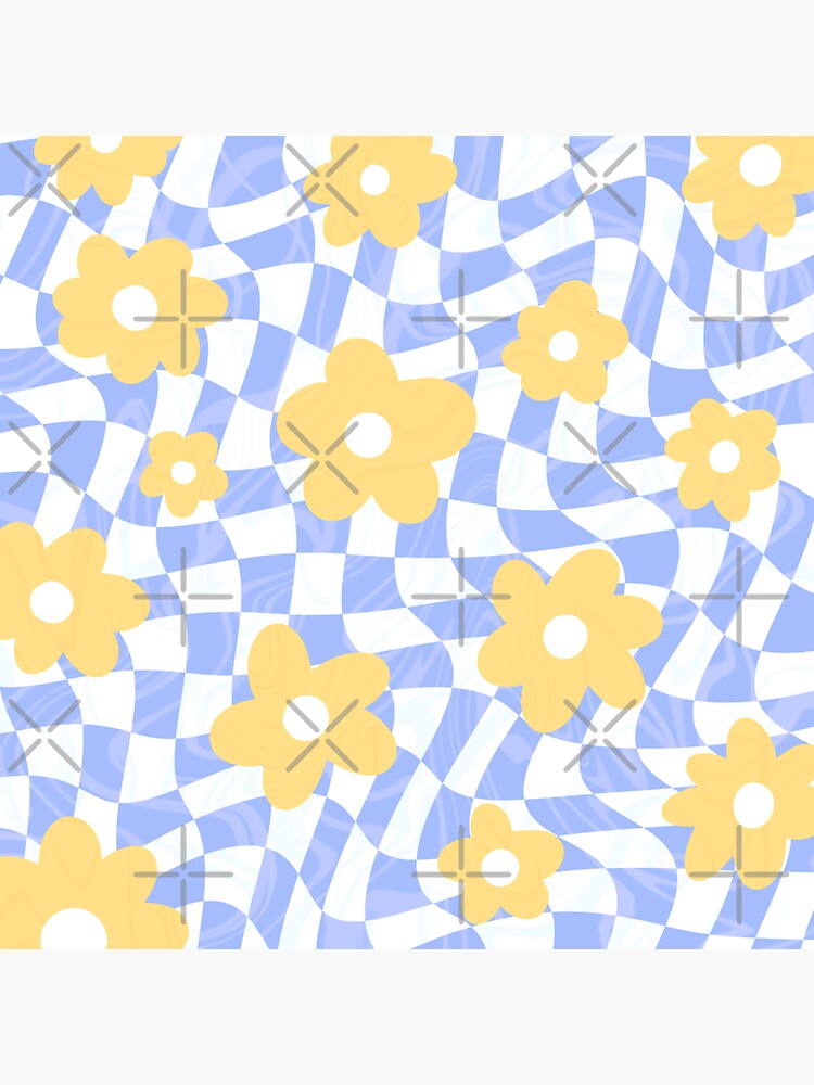 "Wavy Checkered Pattern Sunflowers Cute Aesthetic" Sticker for Sale by ...